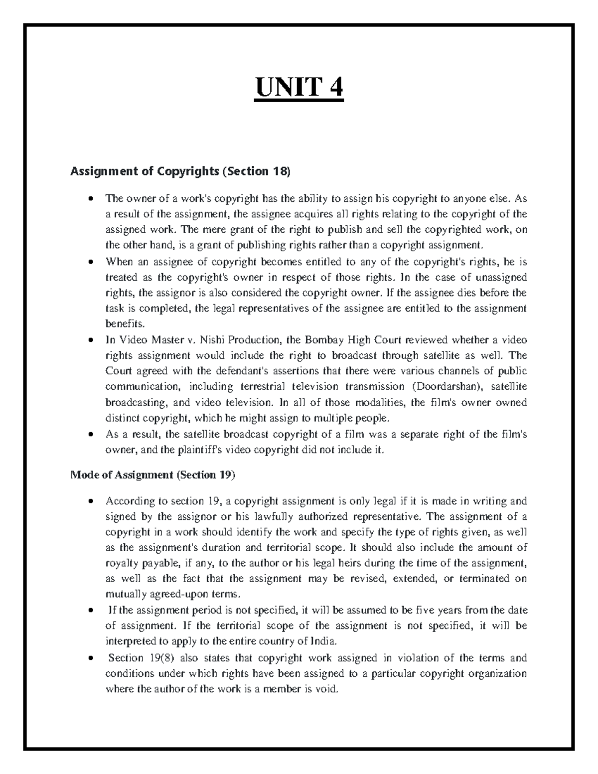 Copyright Unit 4 - these are the notes of ballb 9th semester of csjm ...