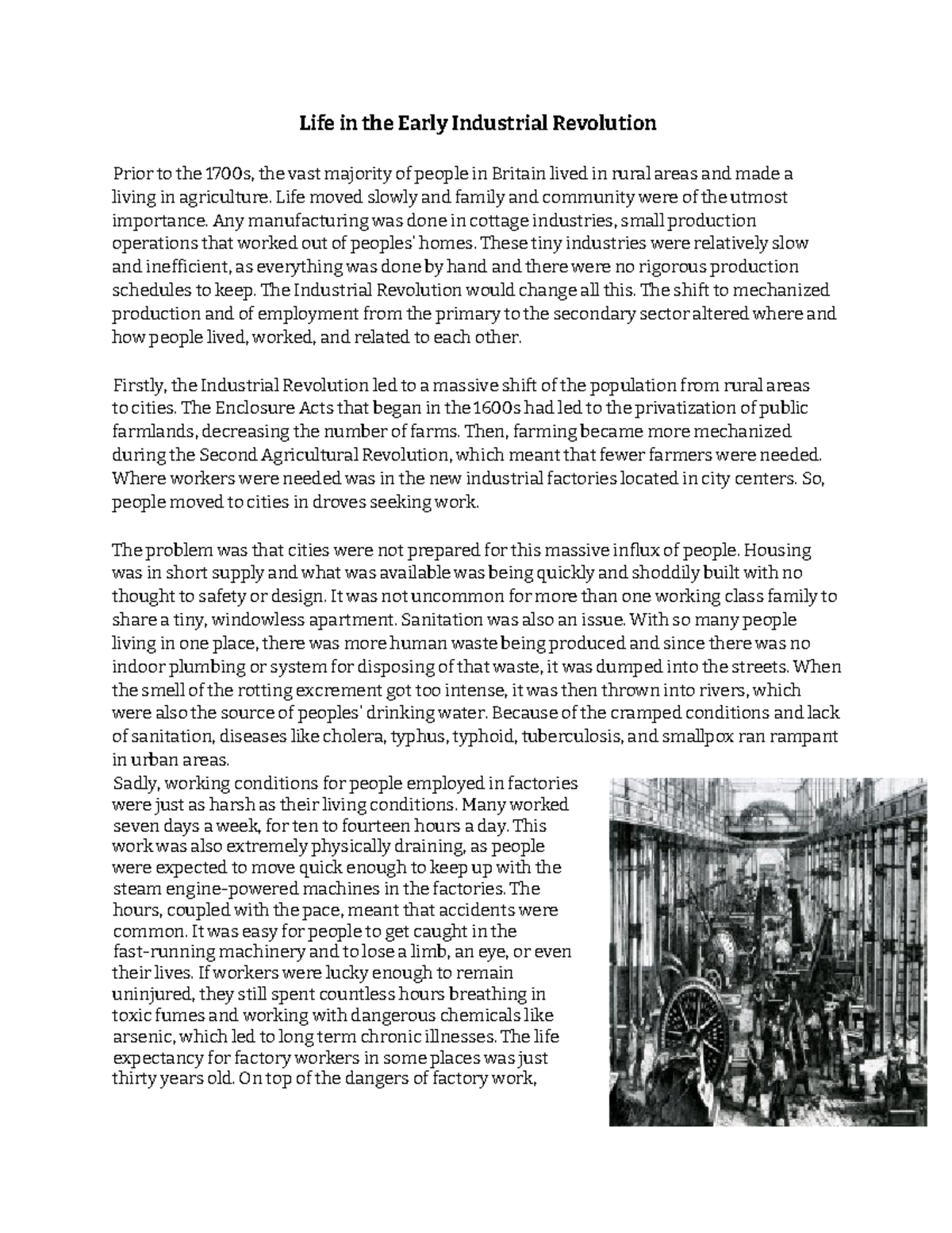 7.1 Life in the Early Industrial Revolution Student - Life in the Early ...