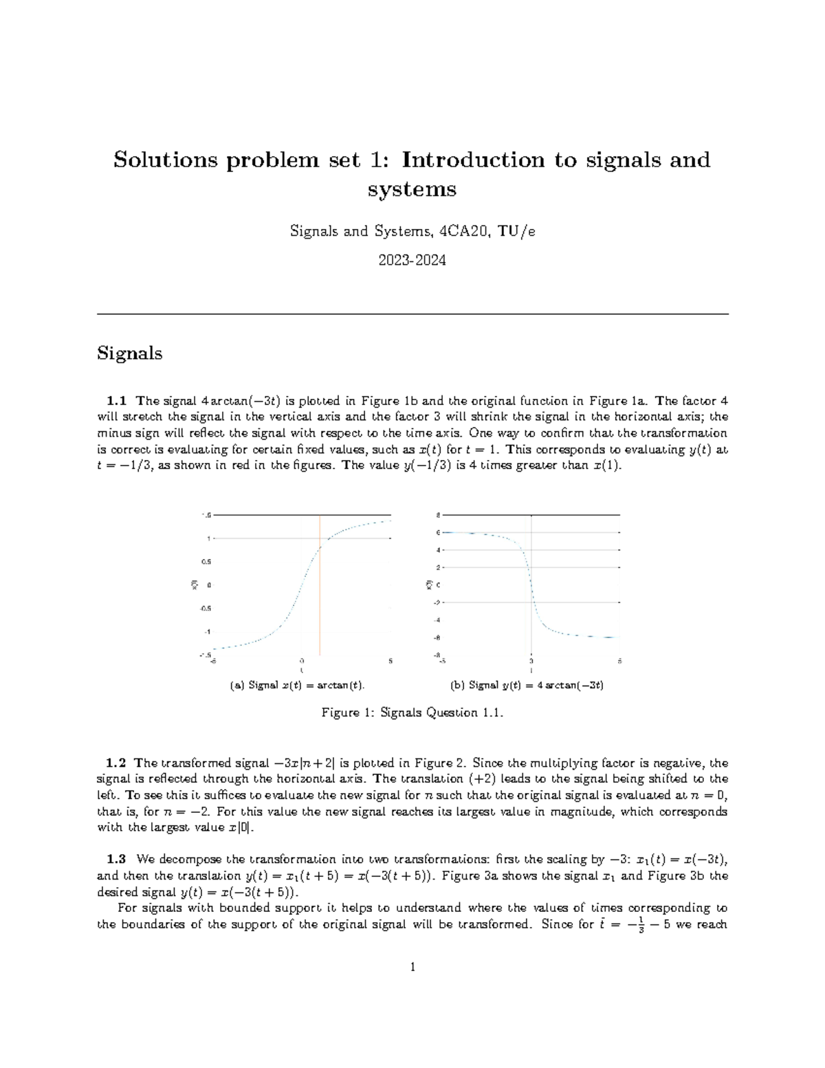 Sol PS 1 - Solution on GSS1 - Solutions problem set 1: Introduction to signals and systems ...