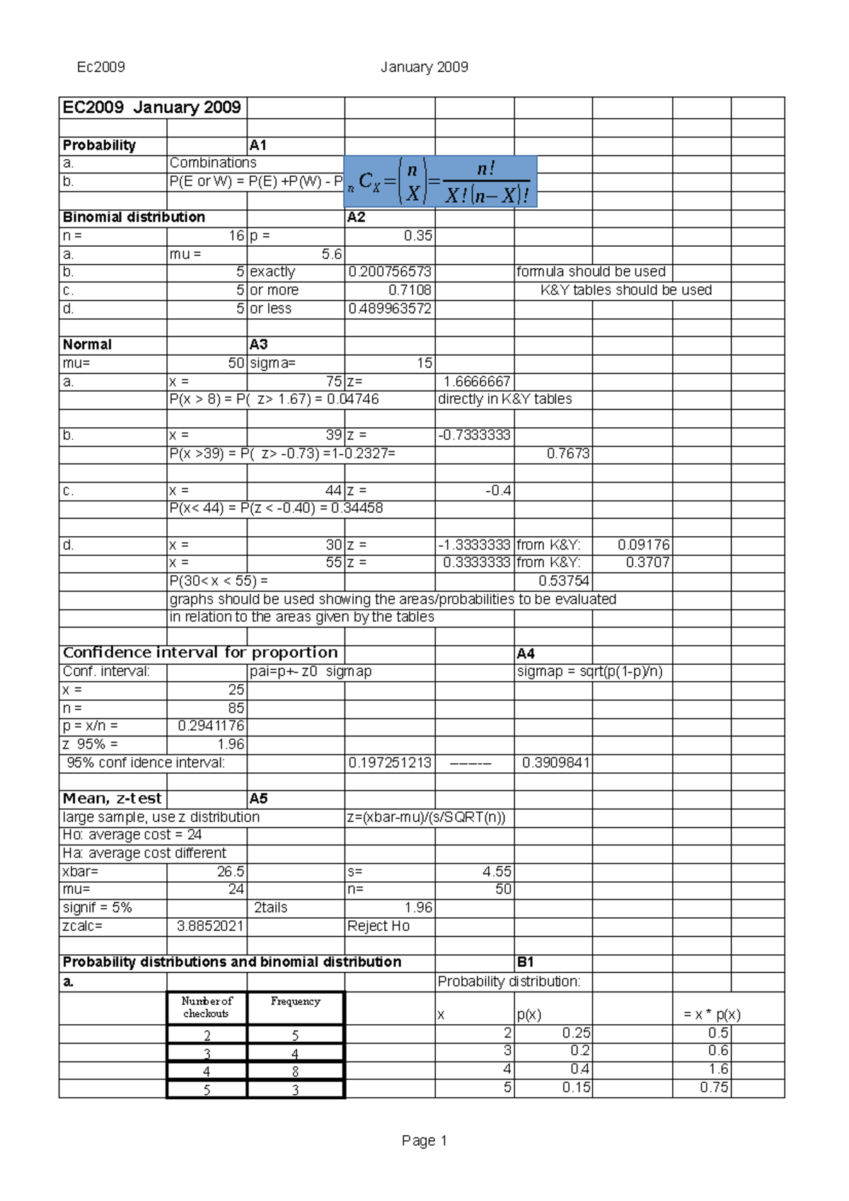 Exams 2009-2013, Answers - Ec2009 January 2009 Page 1 EC2009 January ...