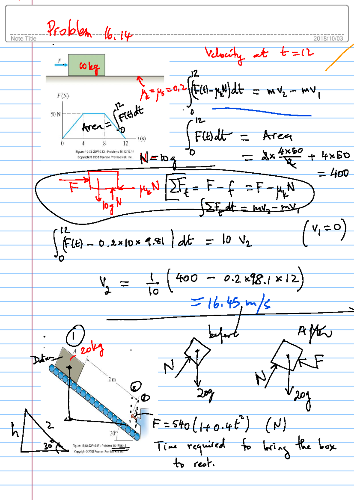MATH142 Momentum Methods 2b - Problem 16 Note Title F Velocity at 10 kg ...