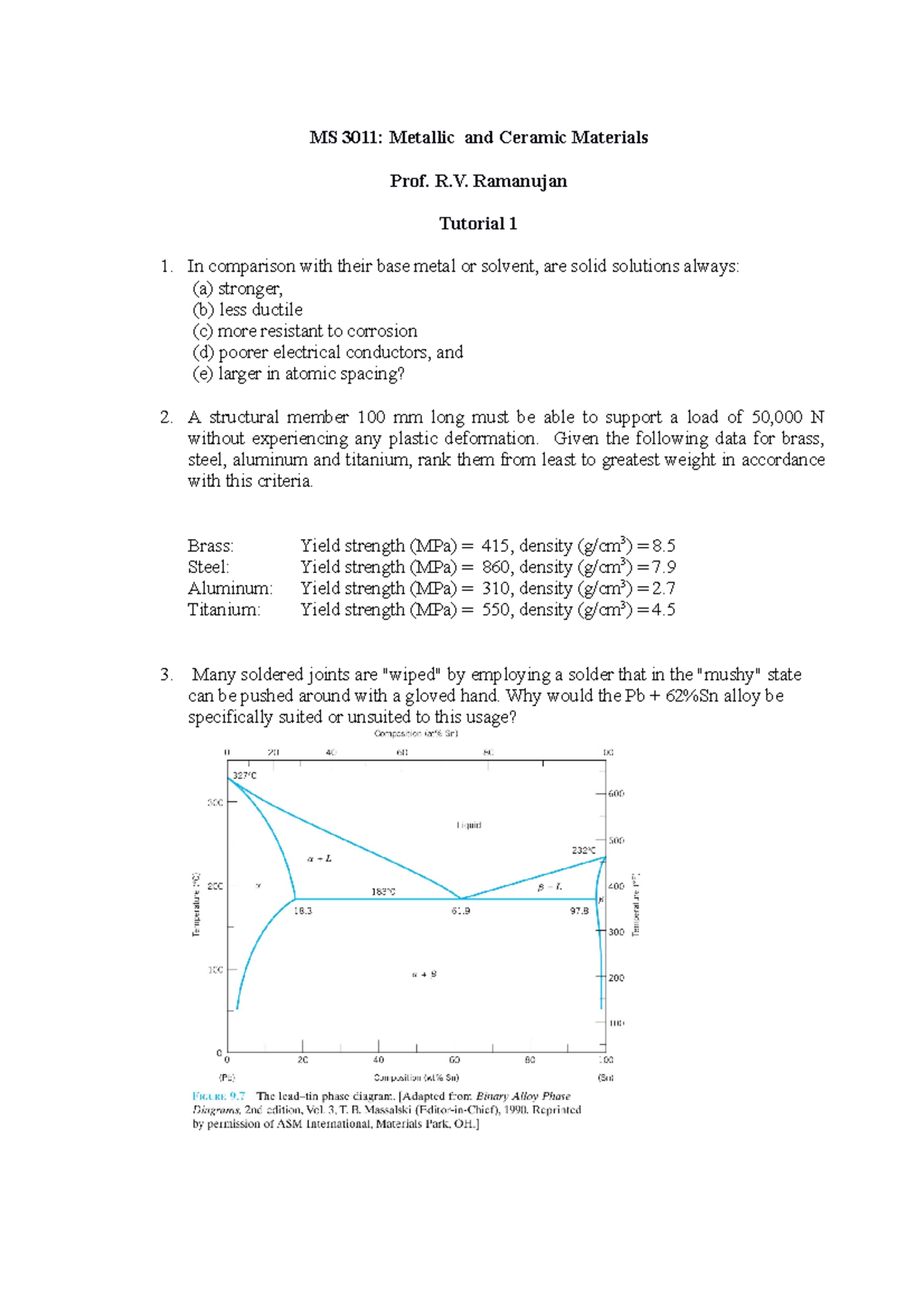 MS3011 Tutorials questions updated - MS 3011: Metallic and Ceramic ...