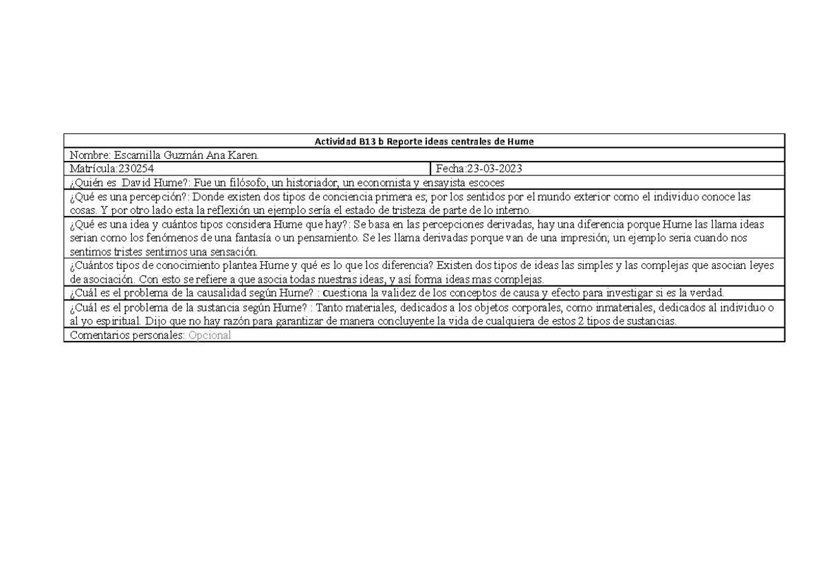 B9b Ana Escamilla Actividad B13 B Reporte Ideas Centrales De Hume