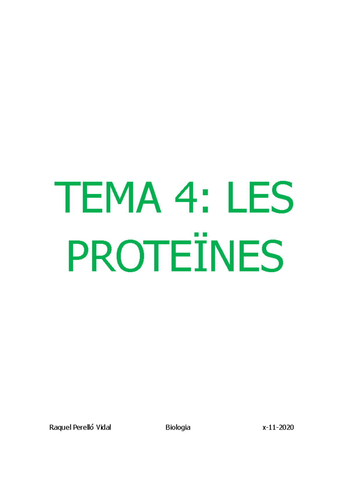 TEMA 4 - TEMA 4: LES PROTEÏNES Raquel Perelló Vidal Biologia x-11- ÌNDEX 1. COMPOSICIÓ DE LES ...