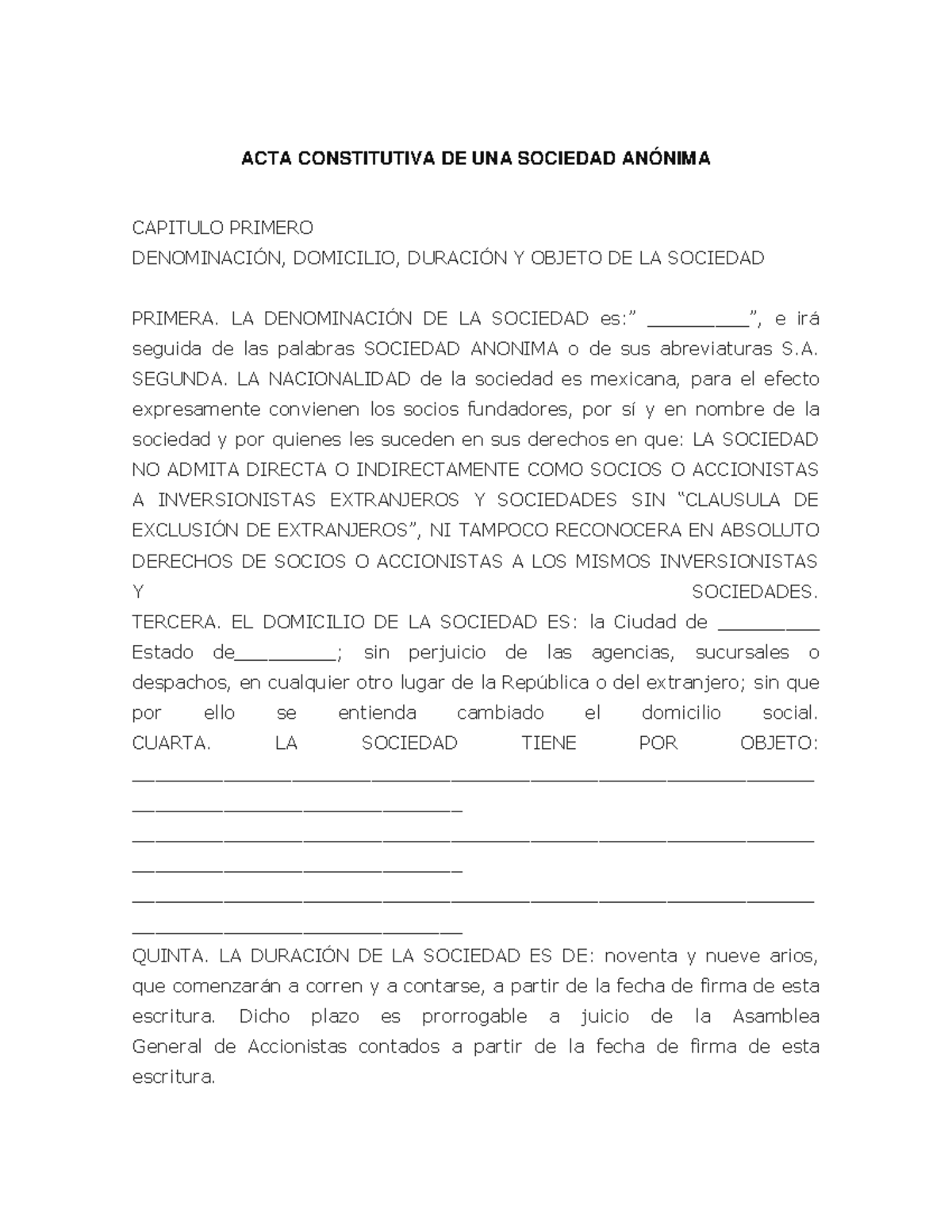 Ejemplo ACTA Constitutiva DE UNA Sociedad Anonima - ACTA CONSTITUTIVA ...