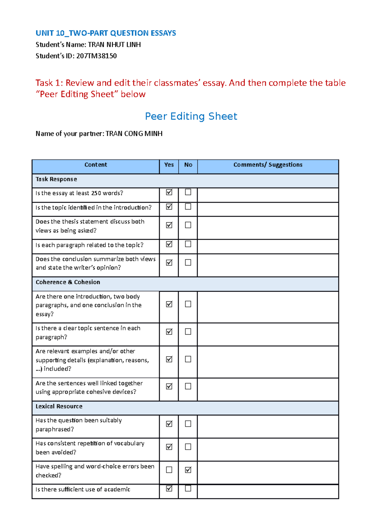 Trannhutlinh - 207TM38150 - Writting TWO-PART Questions Essays - UNIT ...