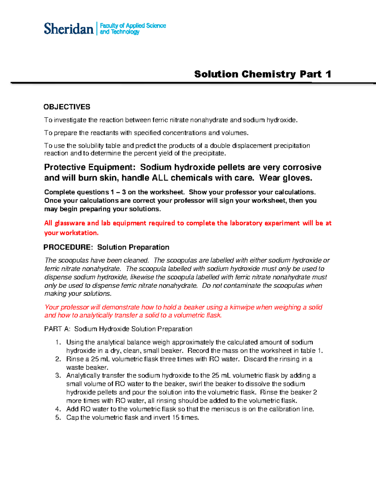 Part 1 Solution Chemistry Laboratory Procedure Fe(NO3)3 Na OH Winter ...