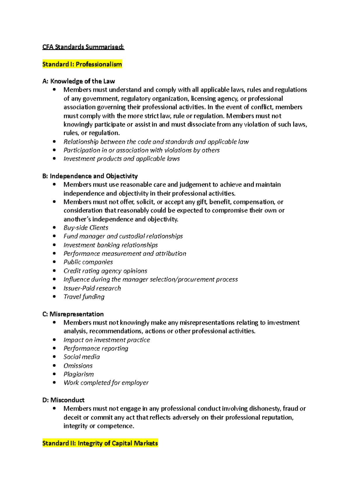 CFA-Standards-Summarised - CFA Standards Summarised: Standard I ...