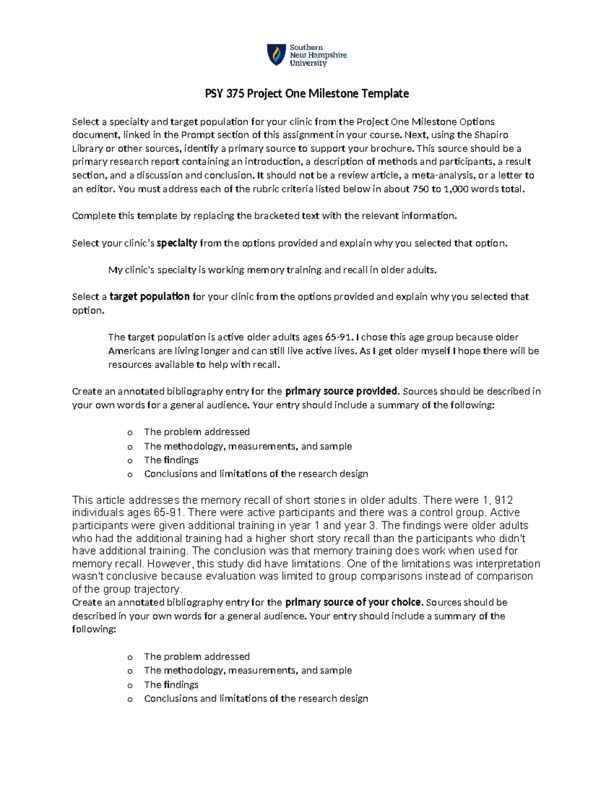 PSY 375 Project One Milestone Template (1) - PSY 375 Project One ...