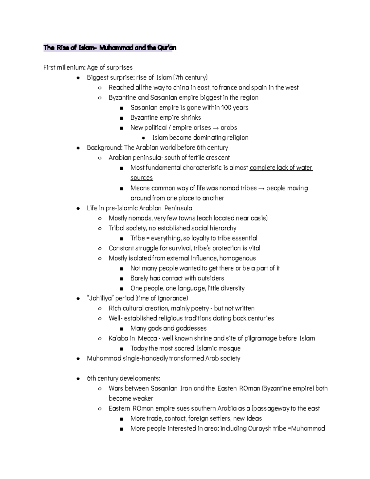 The rise of Islam - MMW 12 Lecture Notes - The Rise of Islam- Muhammad ...