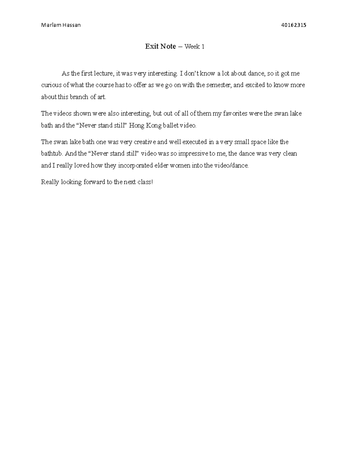 Exit Note/note after the lecture - week 1 - FFAR 298 - Concordia - Studocu