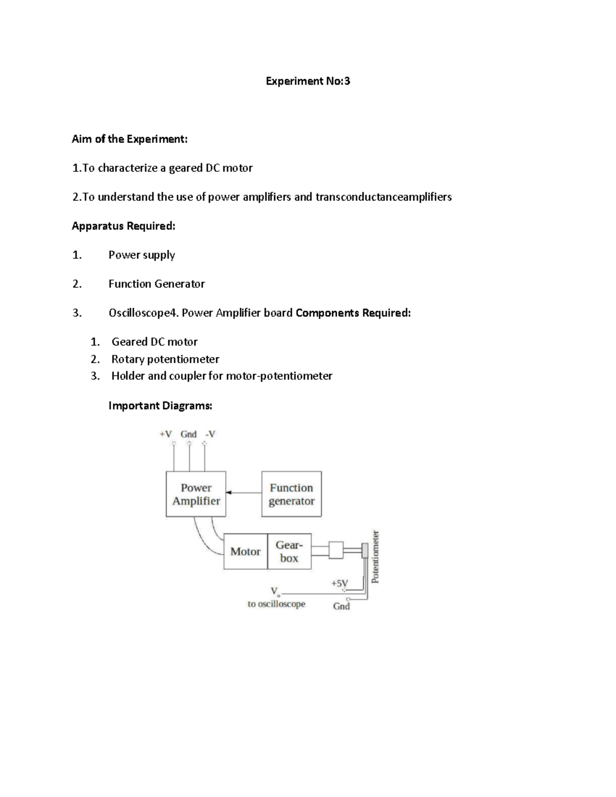 Experiment 3 DSS - Experiment No: Aim of the Experiment: To characterize a geared DC motor To ...