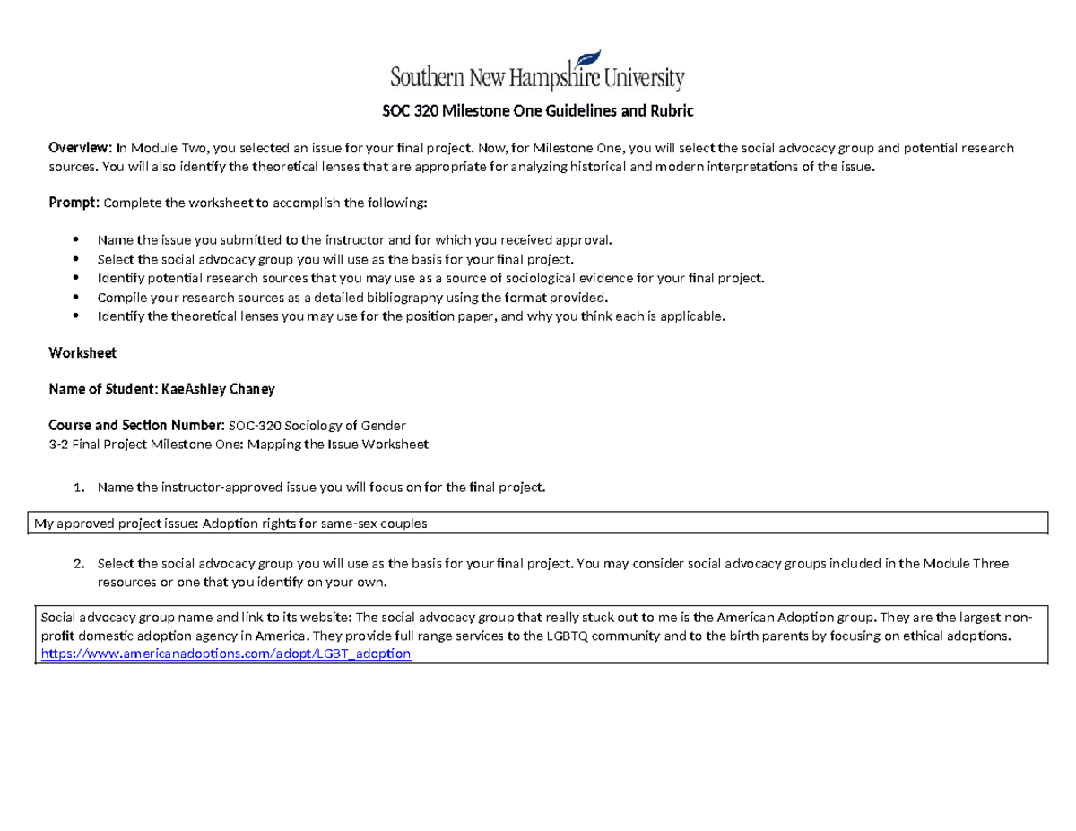 SOC 320 Milestone One Guidelines and Rubric - Now, for Milestone One ...