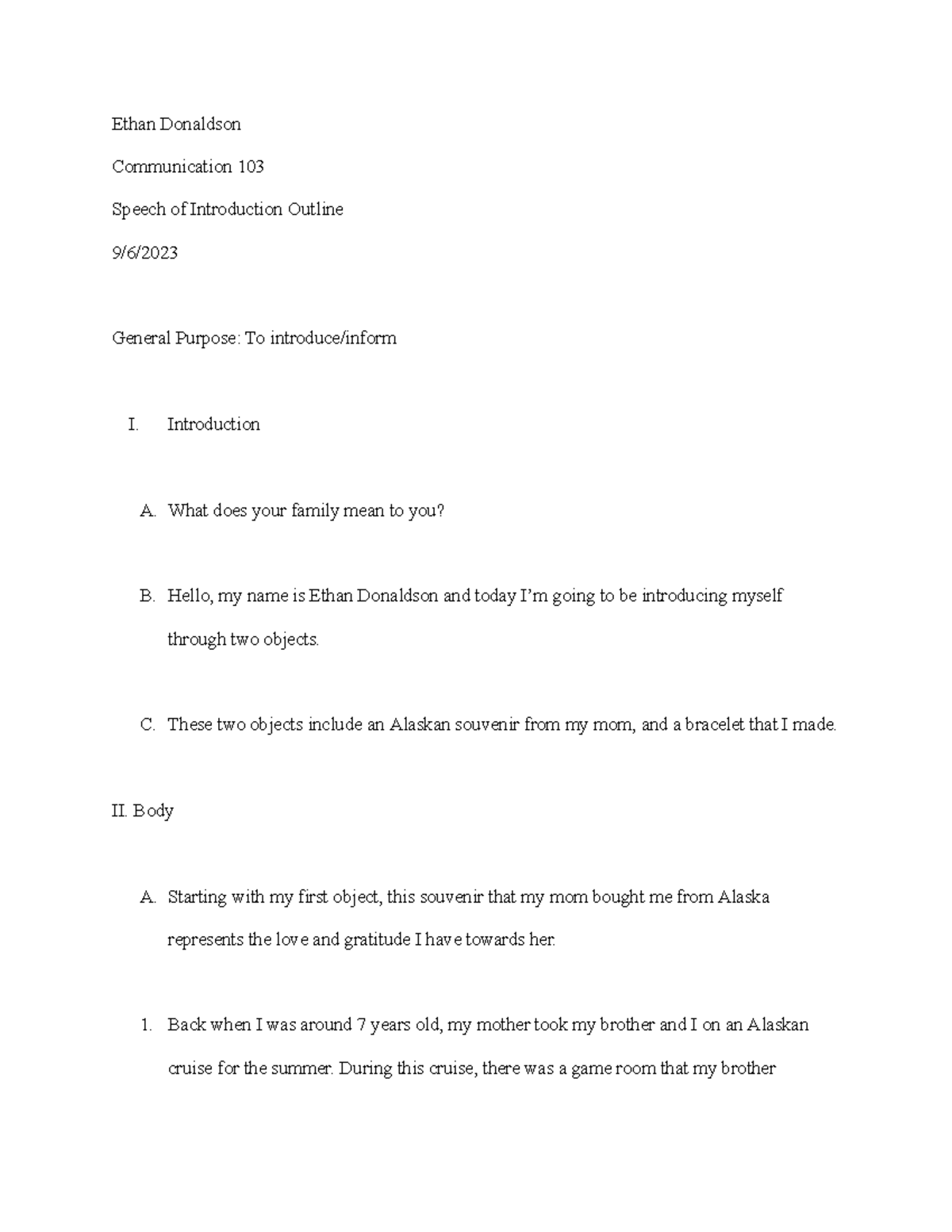 Intro Outline - Ethan Donaldson - Ethan Donaldson Communication 103 ...