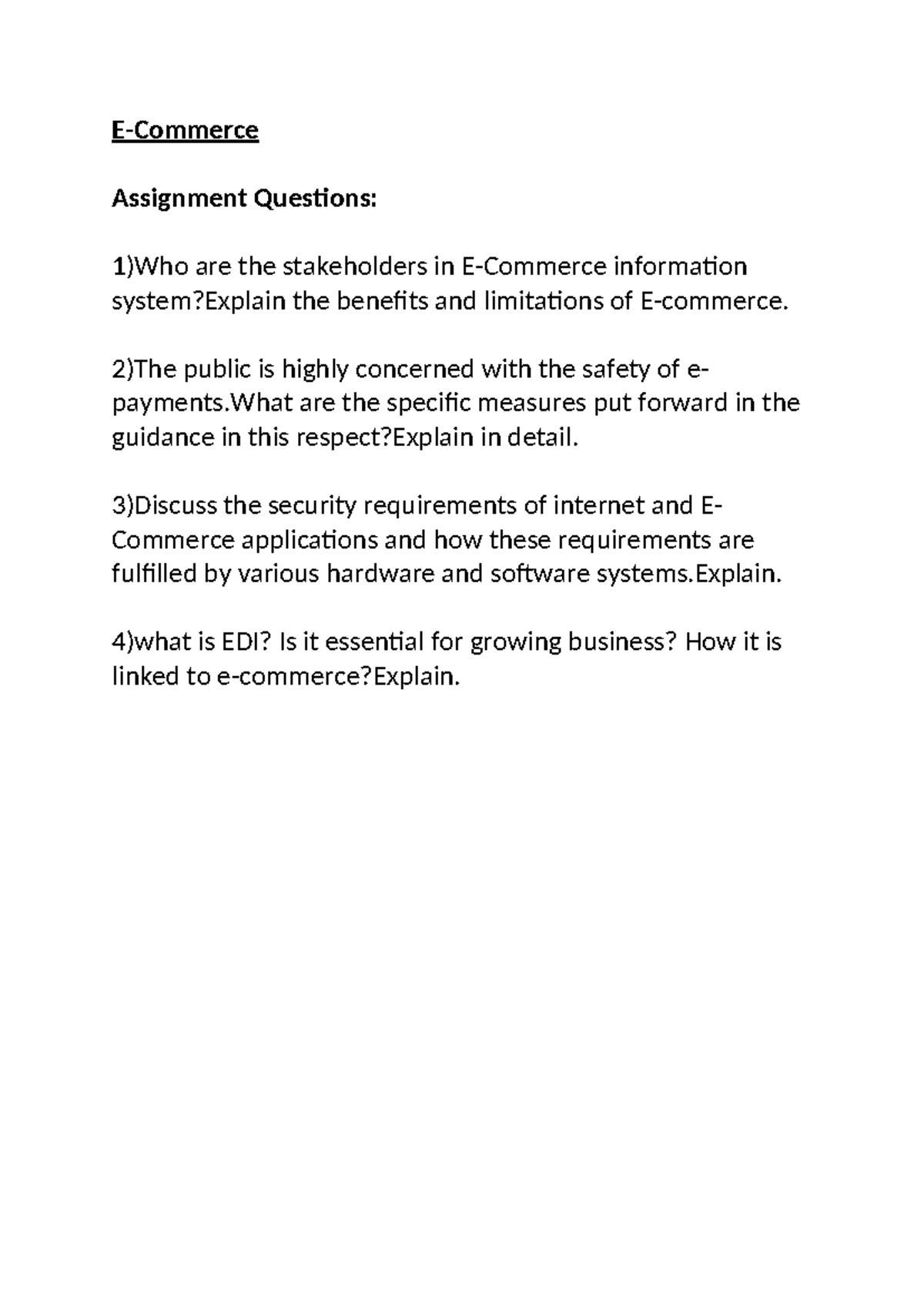 Assignment Questions for MCA - E-Commerce Assignment Questions: 1)Who ...