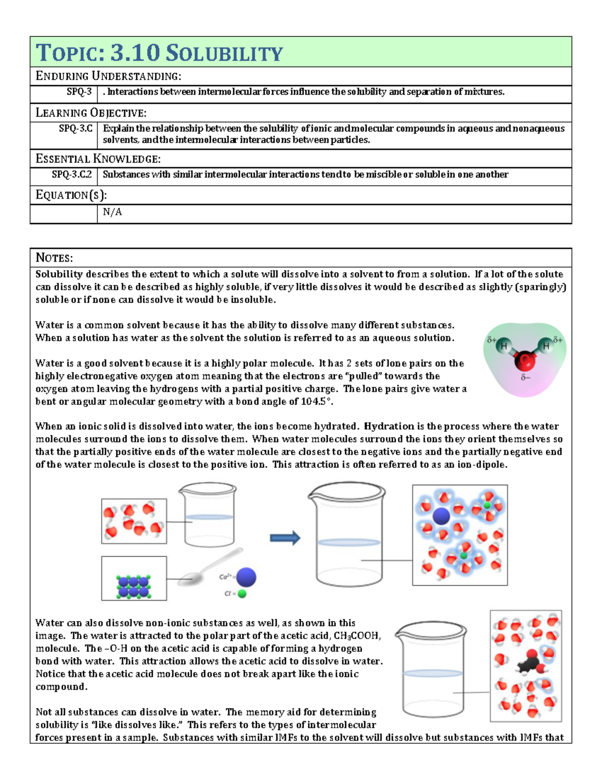 3.10 Solubility Student - T OPIC: 3 SOLUBILITY ENDURING U NDERSTANDING ...