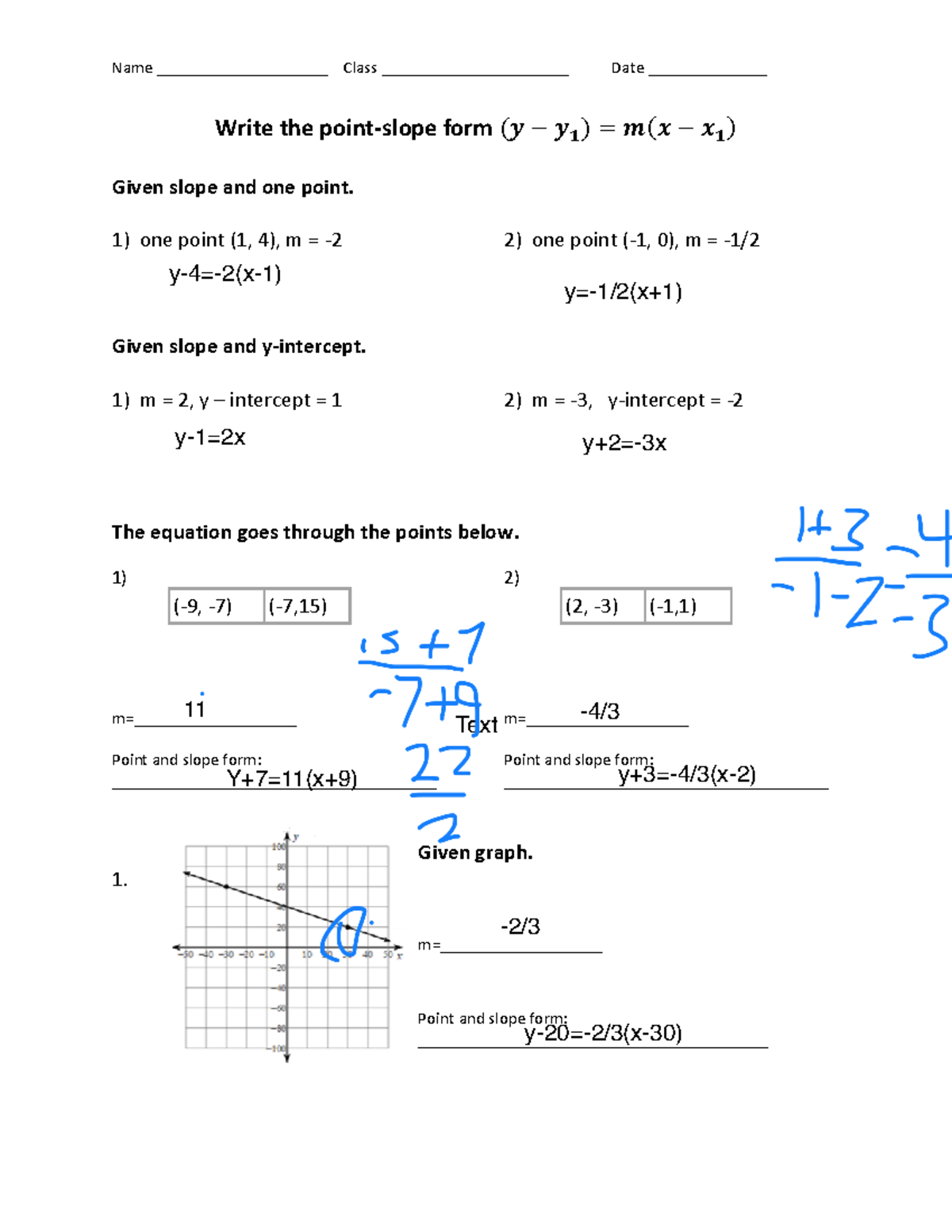 Notes writing point slope form equation - Name ...