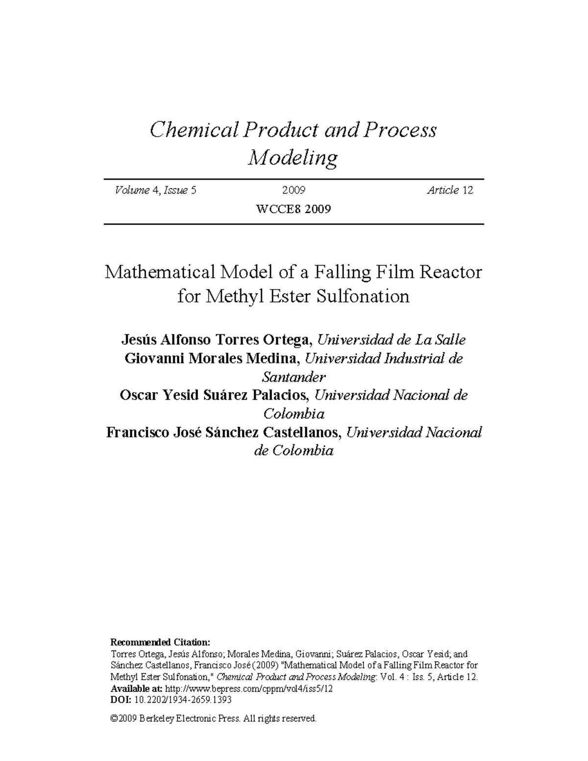 Mathematical Modelling of Falling Film Sulphonation Reactor - CH E 410 ...