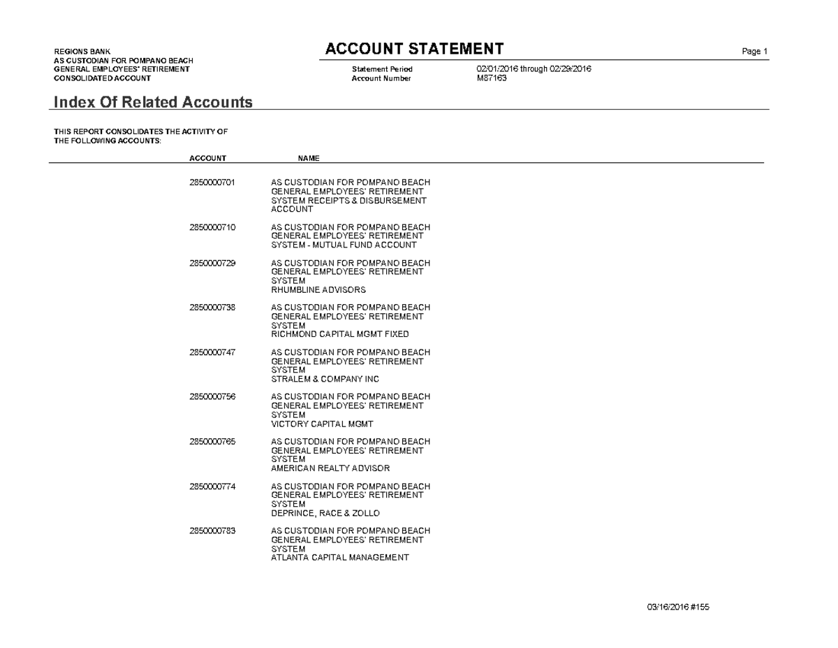 02-29-16 Consolidated Custodial Statement - REGIONS BANKAS CUSTODIAN ...