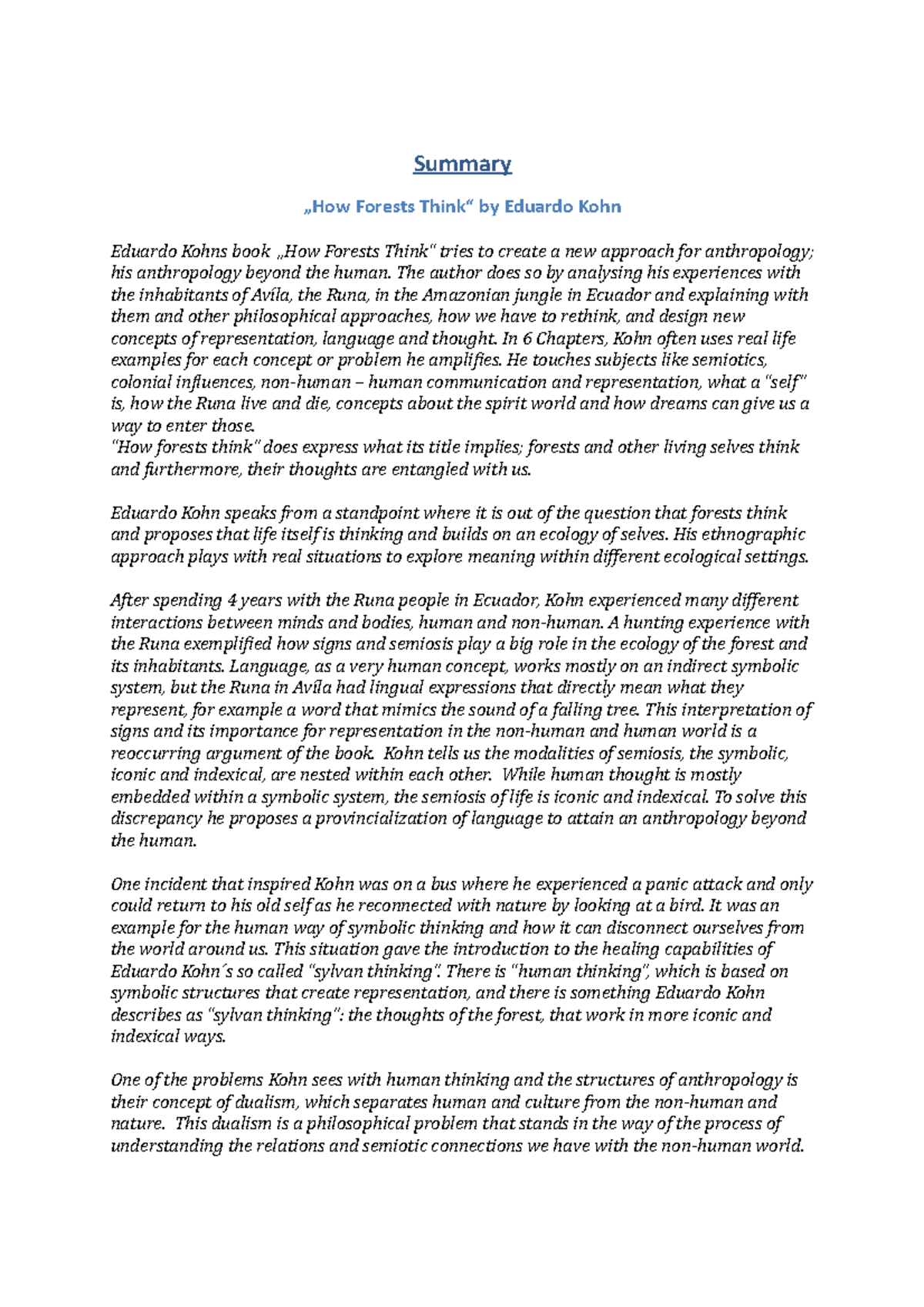 How Forests Think - Summary - Summary Forests Eduardo Kohn Eduardo ...