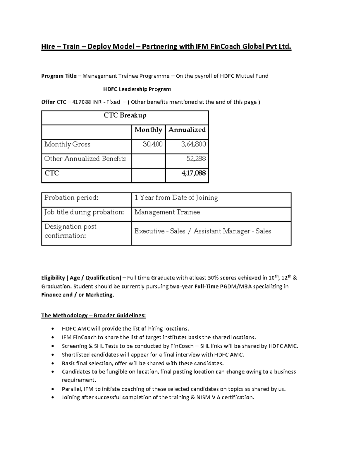HDFC AMC MT - CTC - xyz - Hire – Train – Deploy Model – Partnering with ...