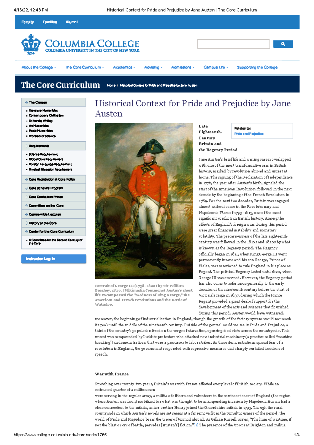 Historical Context for Pride and Prejudice by Jane Austen - columbia ...