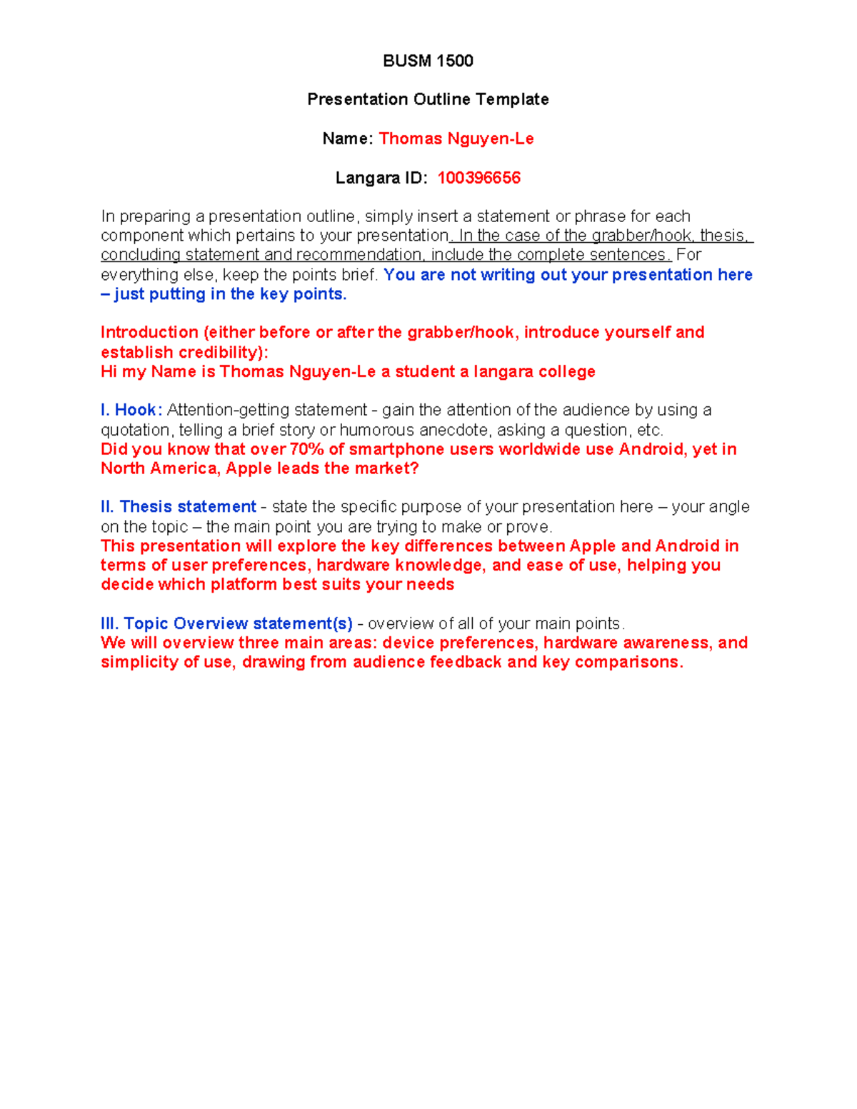 BUSM1500 - Presentation Outline Template - Word - BUSM 1500 ...