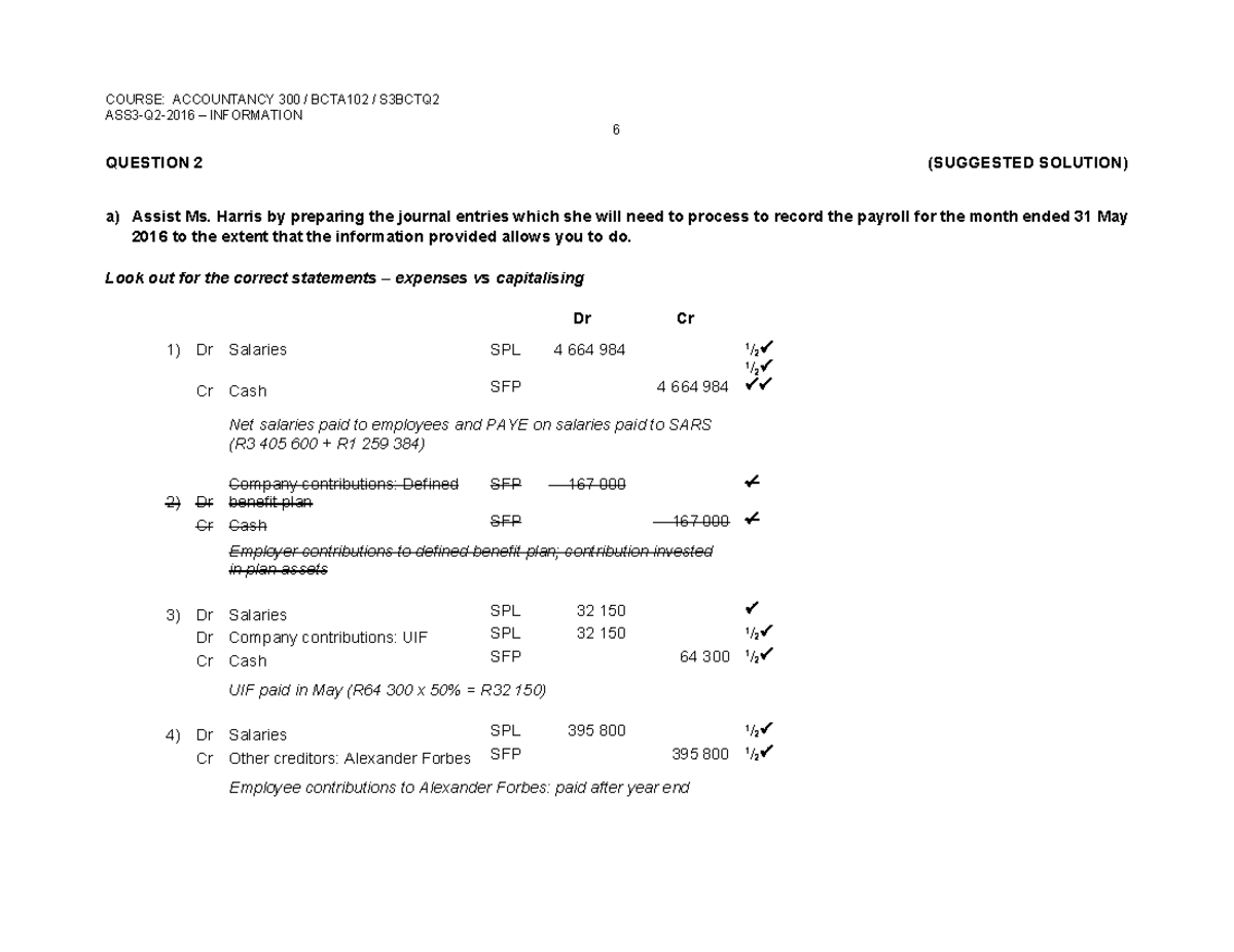 IAS 19 Question Bank Solution - ASS3-Q2-2016 – INFORMATION 6 QUESTION 2 ...