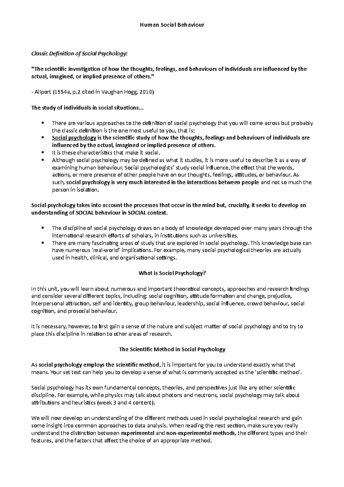 HPS204 - Human Social Behaviour Exam Revision Summary - Classic ...