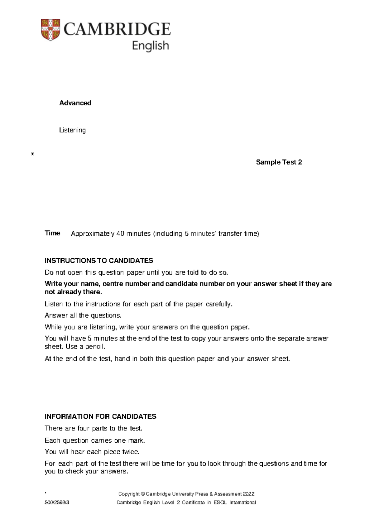 C1-Advanced-sample-paper-2-Listening-2022 - Advanced Listening Sample ...