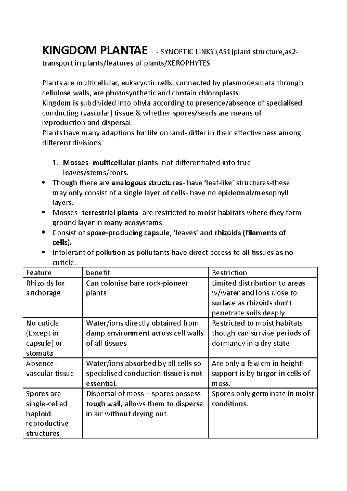 Animal and plant kingdoms biology - KINGDOM PLANTAE - SYNOPTIC LINKS ...