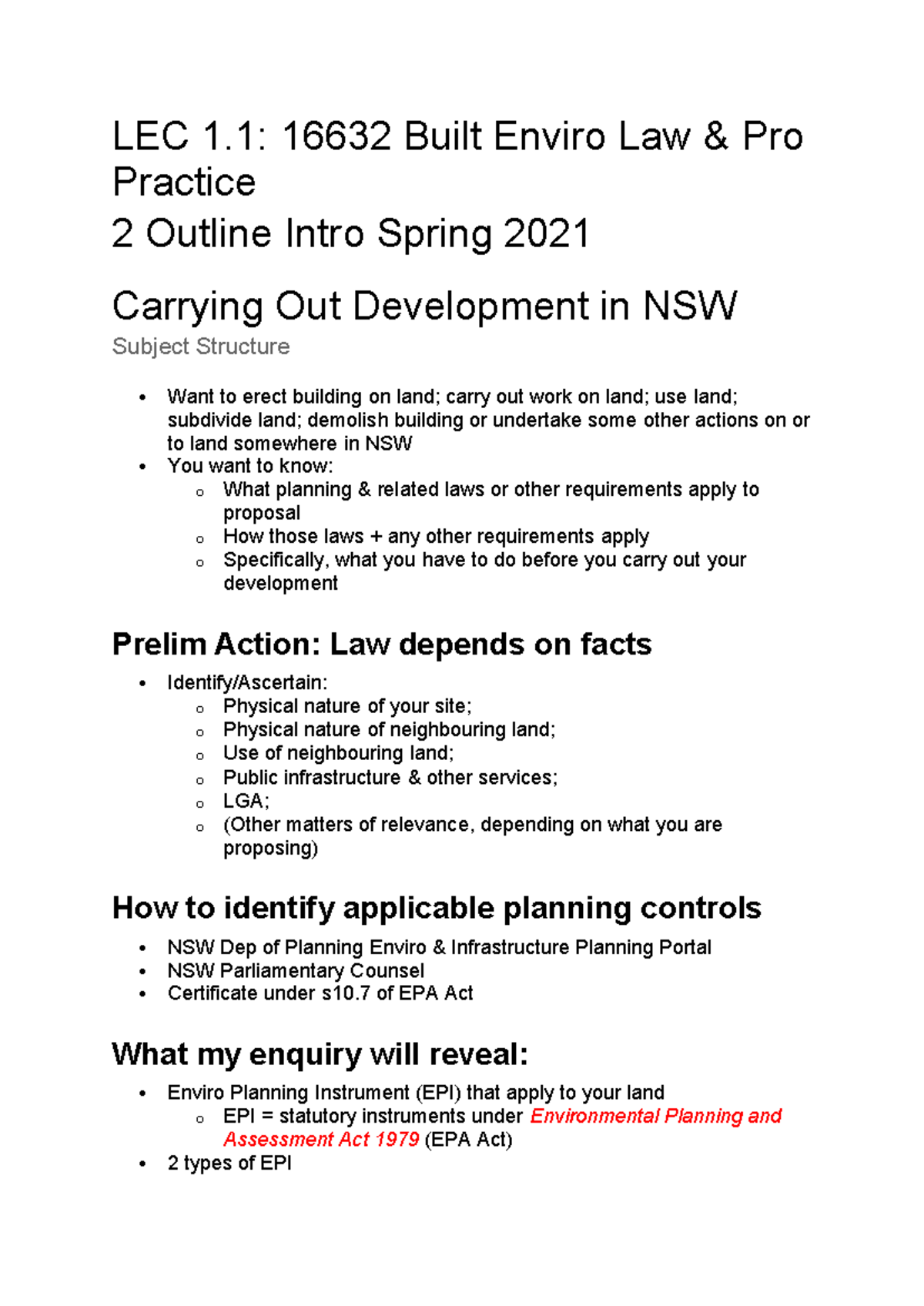Lecture 1 - LEC 1: 16632 Built Enviro Law & Pro Practice 2 Outline ...