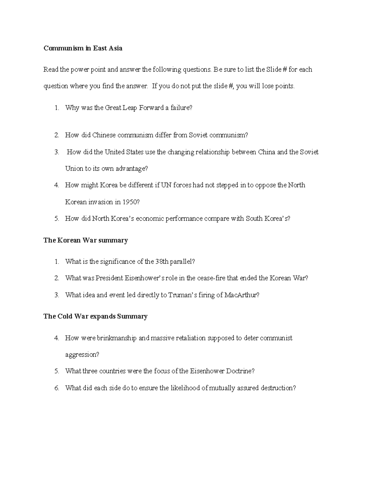 Communism in East Asia- Communism in East Asia Read the power point and ...