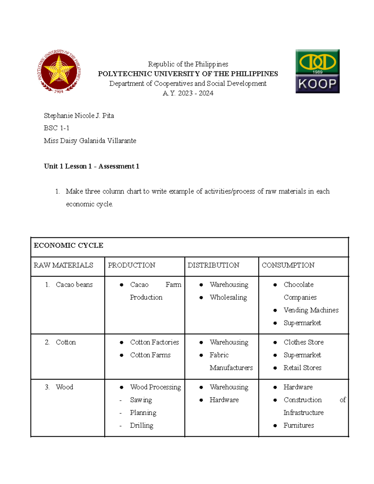 COOP 105 - Assessments - Republic of the Philippines POLYTECHNIC ...