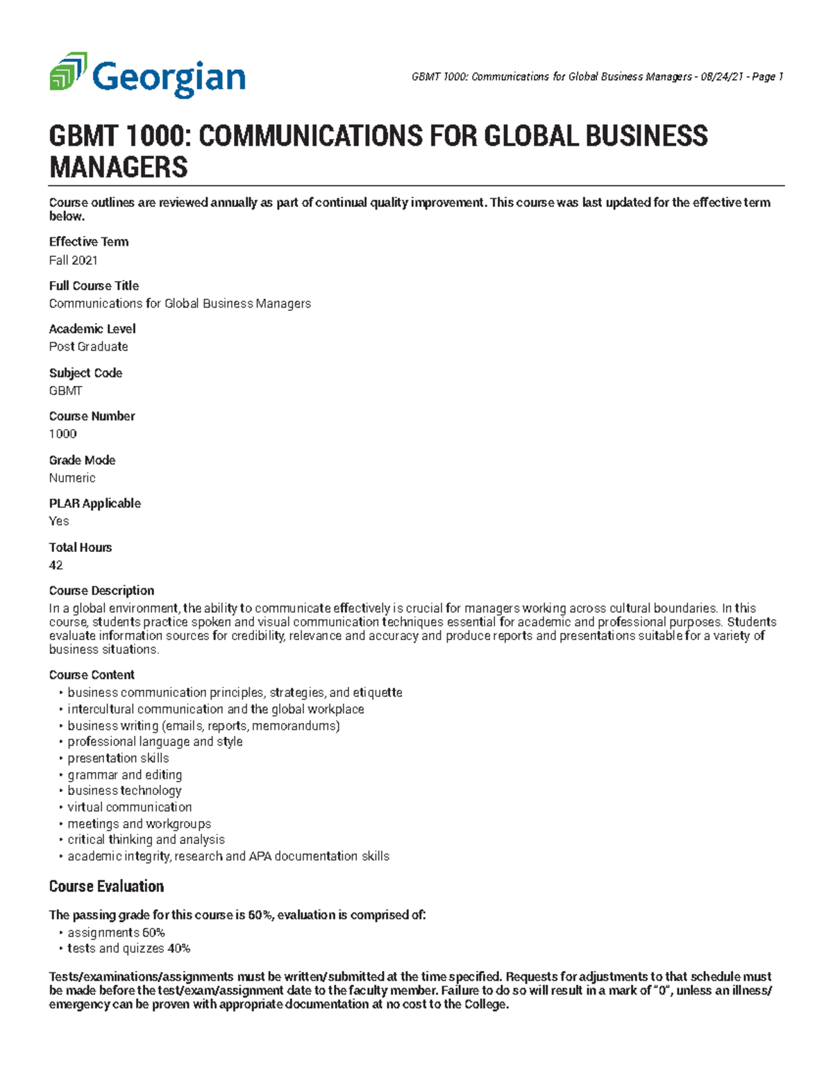 GBMT 1000 Communications for Global Business Managers - This course was ...