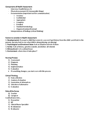 Exam 1 Physical Assessment 3,4,5,6,7,8,9,10,12 & 32 - CHAPTER 3 – The ...