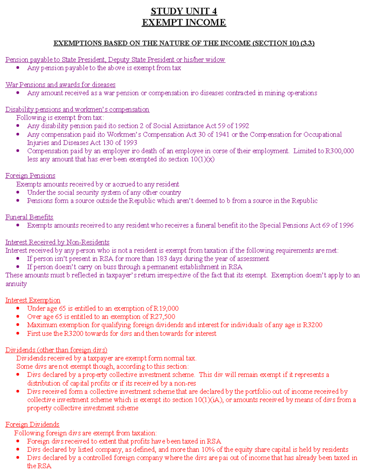 Notes SU 4 Exempt Income - STUDY UNIT 4 EXEMPT INCOME EXEMPTIONS BASED ...