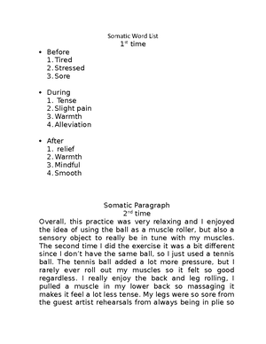Somatic Word List 3 both list and paragraph - Somatic Word List 1 st ...