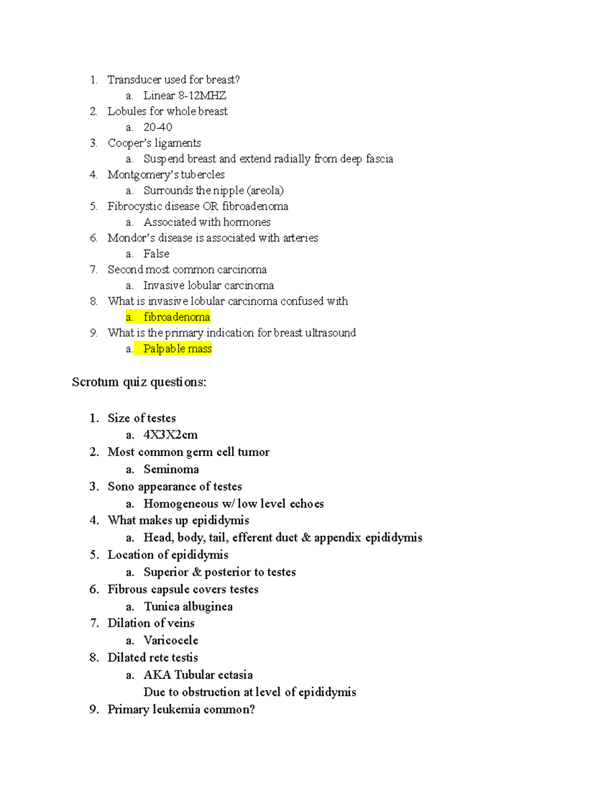 Breast and scrotum superficial quiz questions and answer - Transducer ...