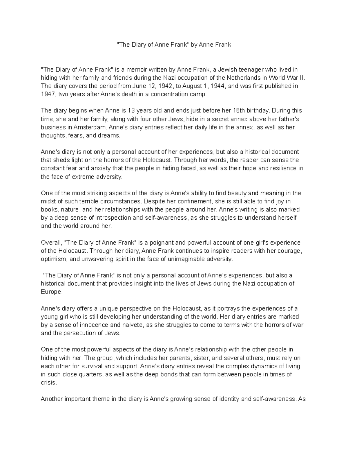 The Diary of Anne Frank by Anne Frank - "The Diary of Anne Frank" by ...