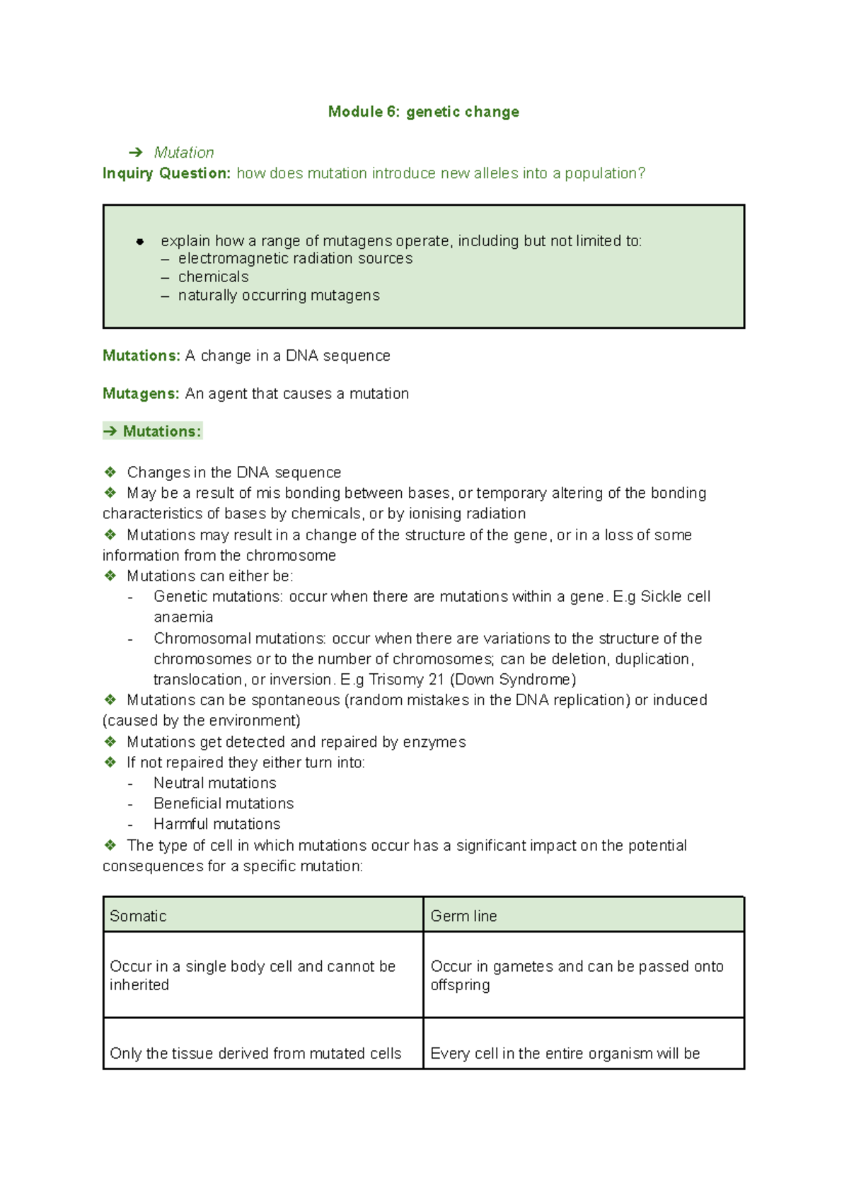 Module 6 Genetic Change - Module 6 : genetic change Mutation Inquiry ...