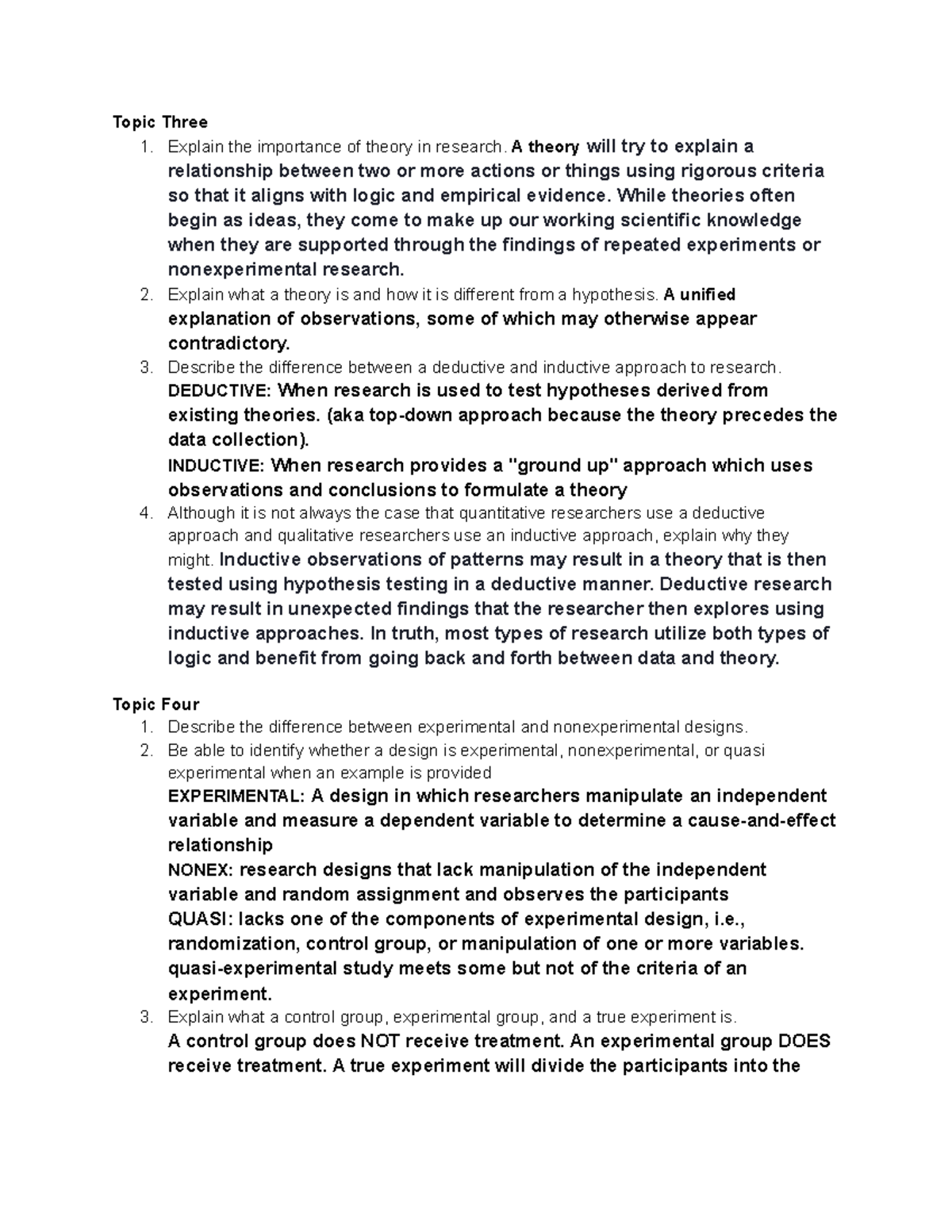 Research Class Notes 2 - Topic Three 1. Explain the importance of ...