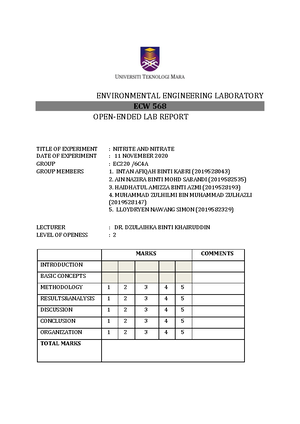 Lab Report Chemical Oxygen Demand (COD) - ENVIRONMENTAL ENGINEERING ...