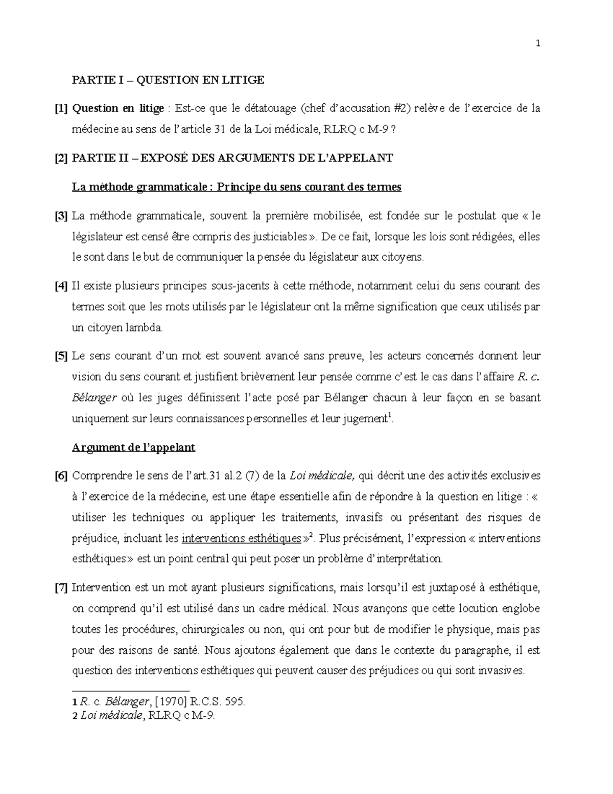 Travail-Final - PARTIE I – QUESTION EN LITIGE [1] Question en litige ...