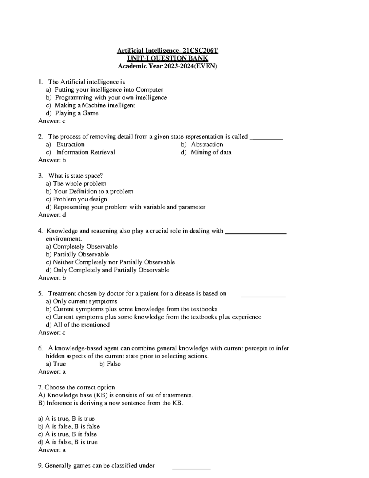 AI-QB-ALL Units - Artificial Intelligence- 21CSC206T UNIT-I QUESTION ...