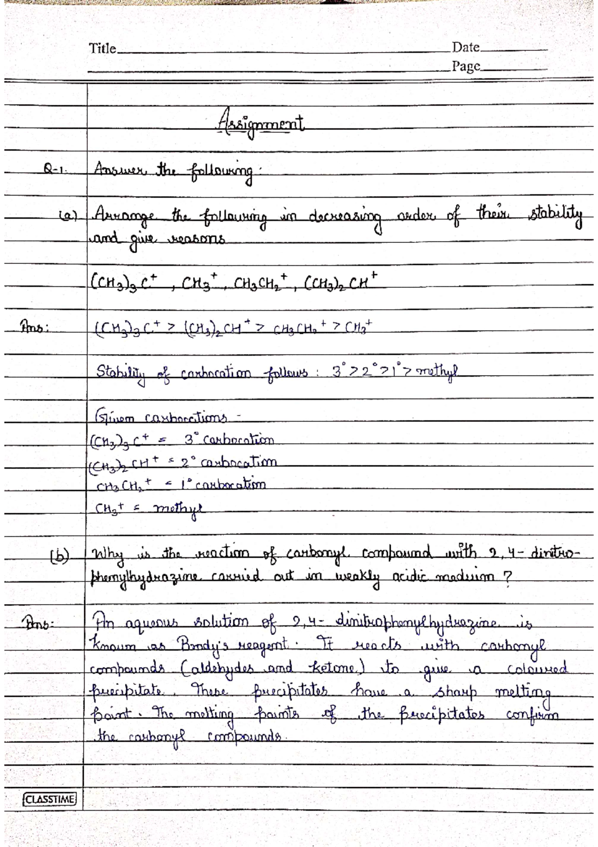 Chemistry assignment - Title Date Page Assignment Answer the following ...