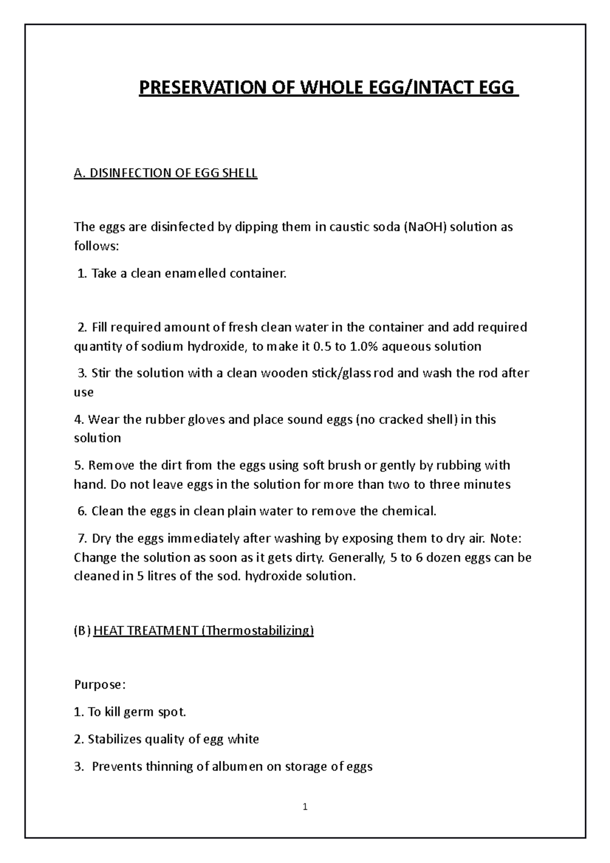 Preservation OF Whole EGG - PRESERVATION OF WHOLE EGG/INTACT EGG A ...