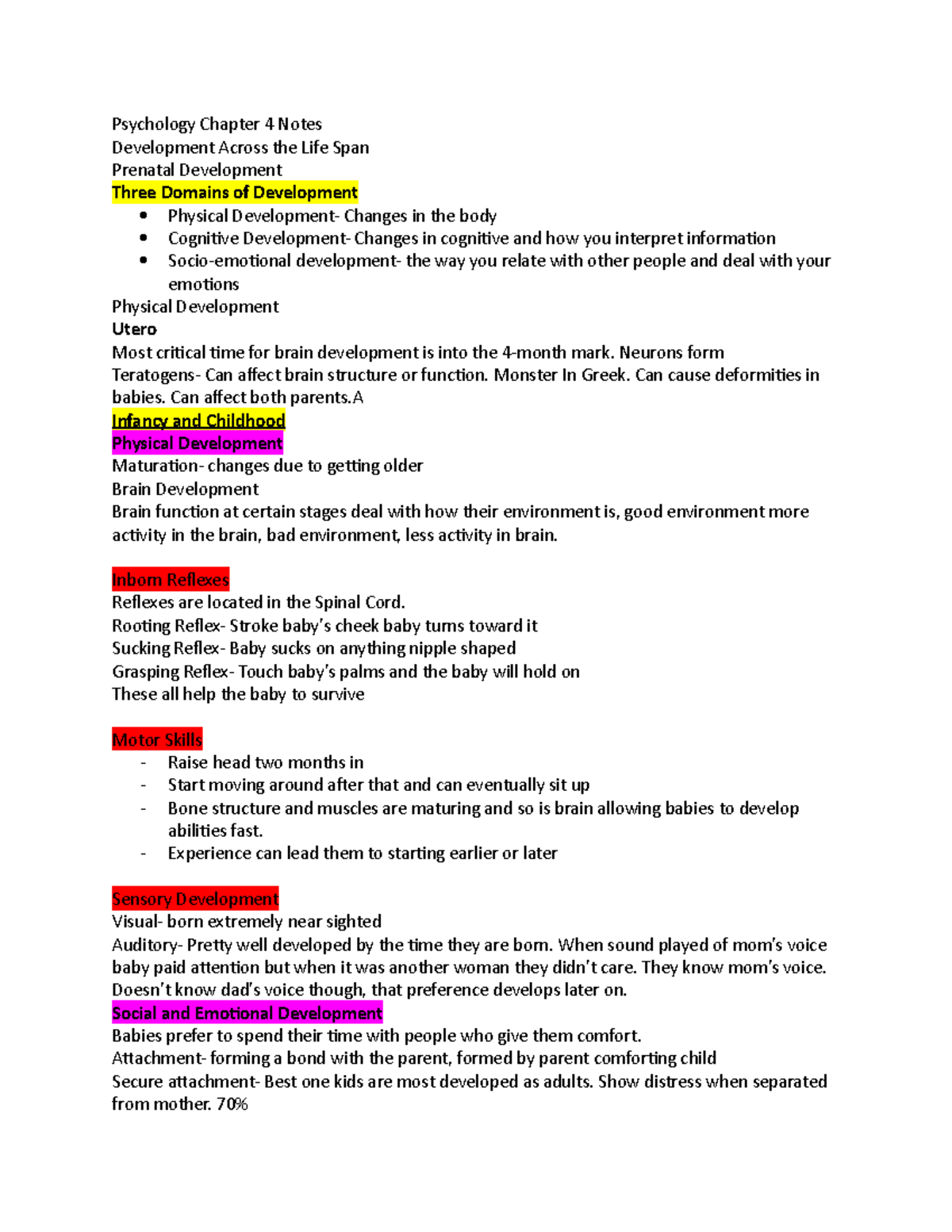 Psychology Chapter 4 Notes - Psychology Chapter 4 Notes Development ...