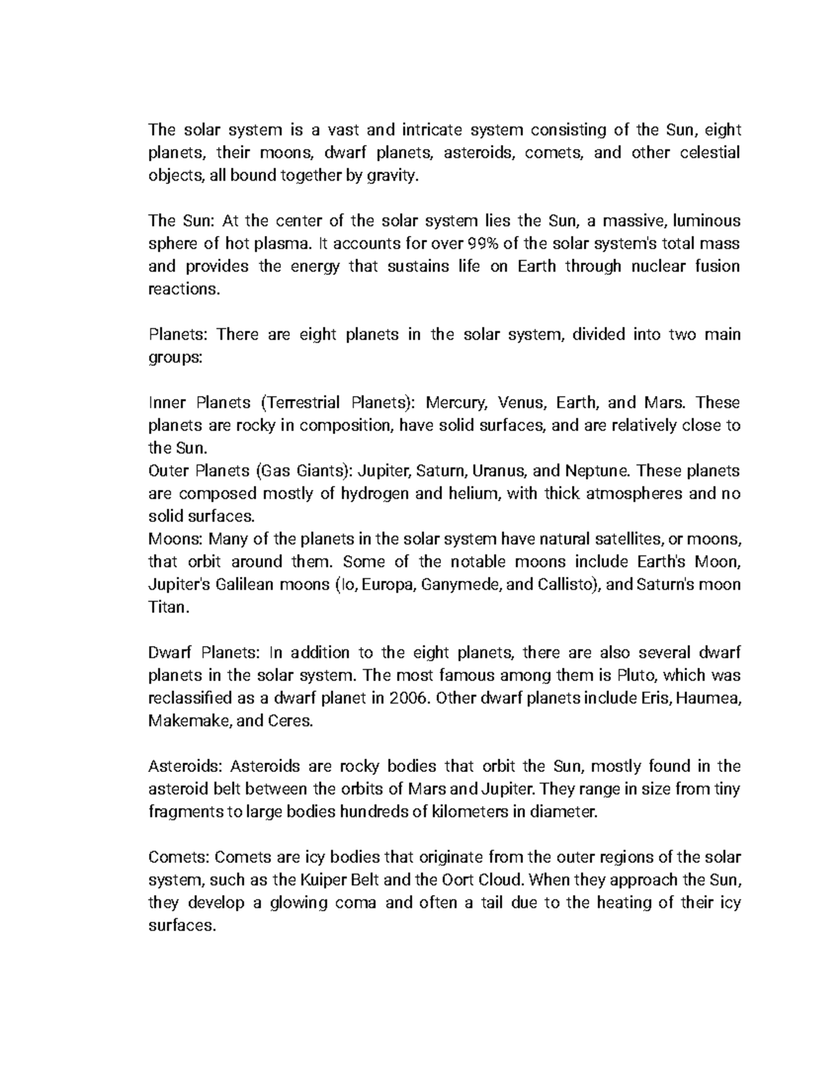 The Solar System - lecture note to share - The solar system is a vast ...