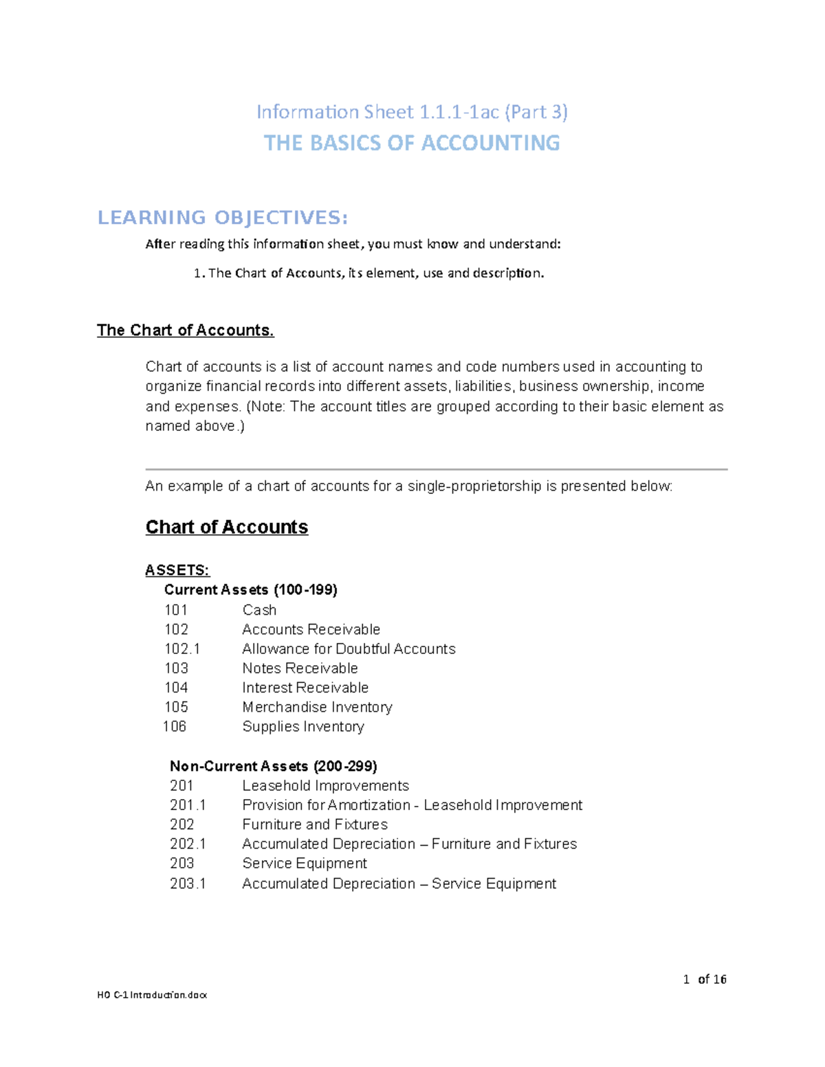 Info Sheet-1 - chart of accounts accountancy information system ...
